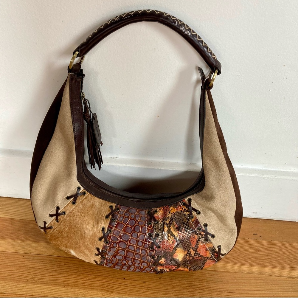 Vintage Louvier Paris Leather And Suede Half Moon Bag… - Gem